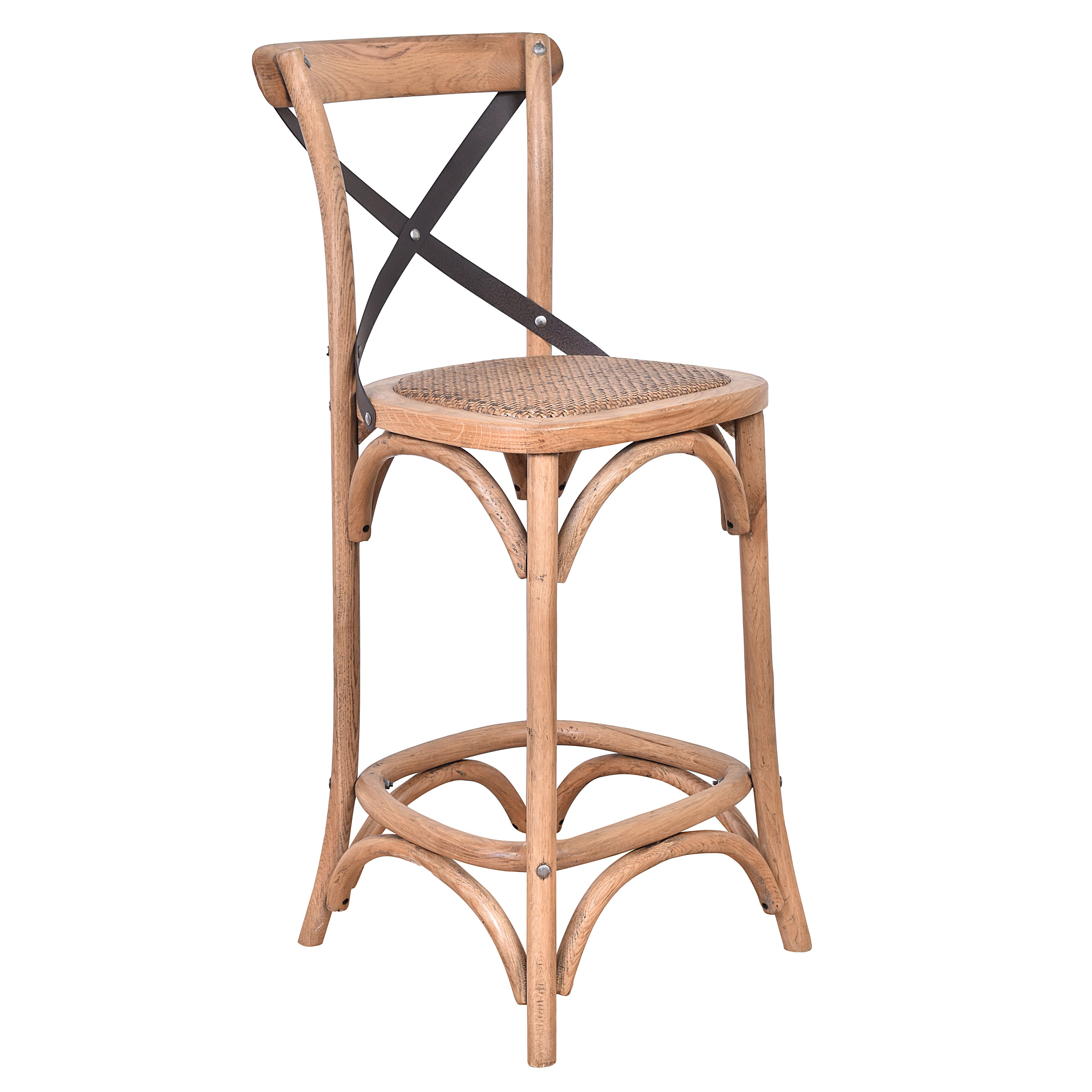 Cross Back Oak Counter Stool with Dark metal straps - Alliance Furniture