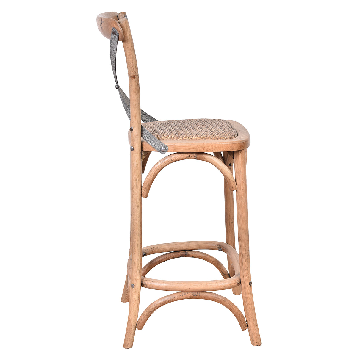 Cross Back Oak Counter Stool with Grey metal straps – Alliance Furniture