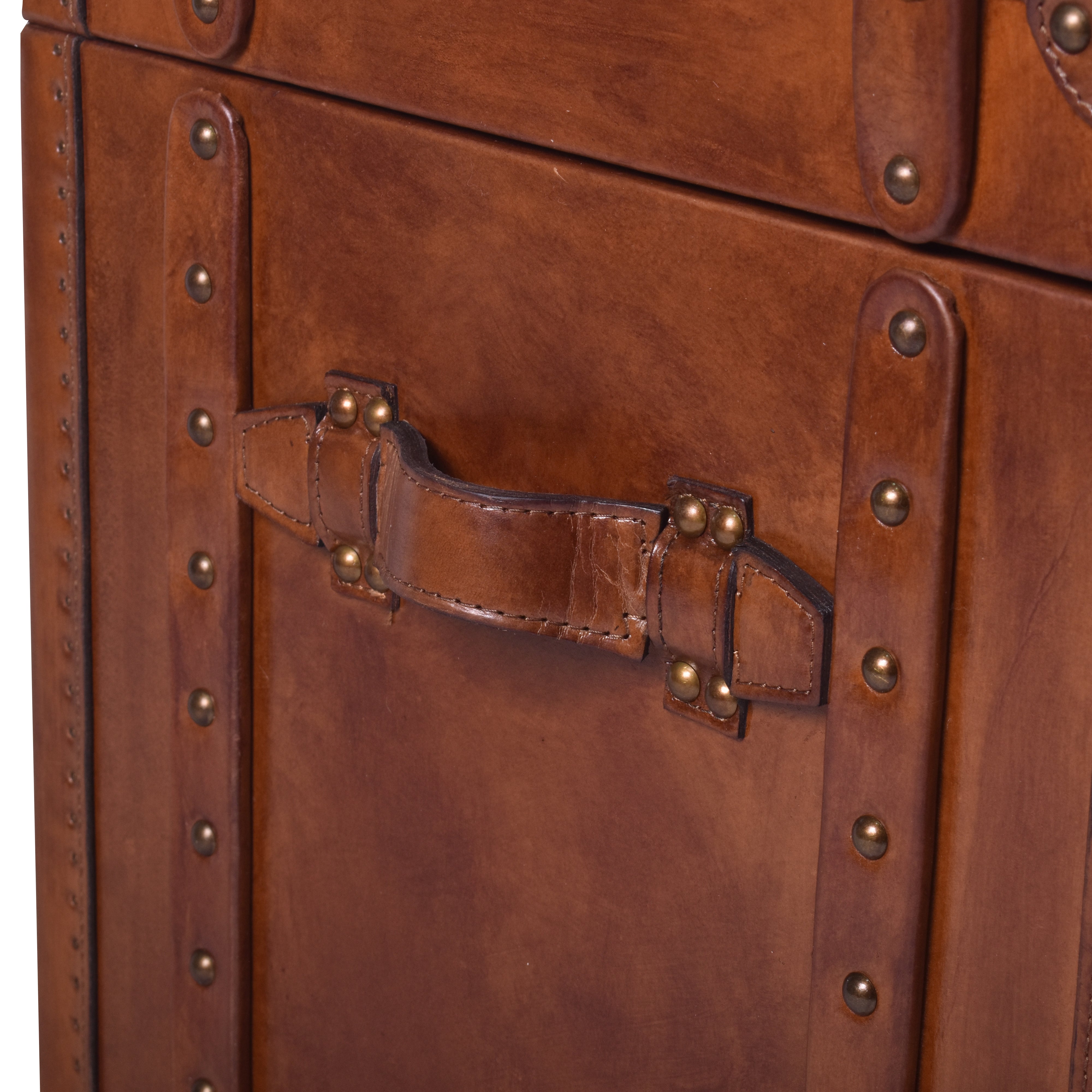 Aged Leather Vintage Trunk Side Table - Alliance Furniture